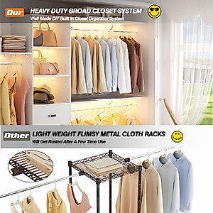 Armocity 120 Inches Closet System, 10FT Walk In Closet Organizer with 3 Shelving Towers, Heavy Duty Clothes Rack with 3 Drawers, Built-In Garment Rack, 120" L x 16" W x 75" H, Max Load 1300 LBS, White