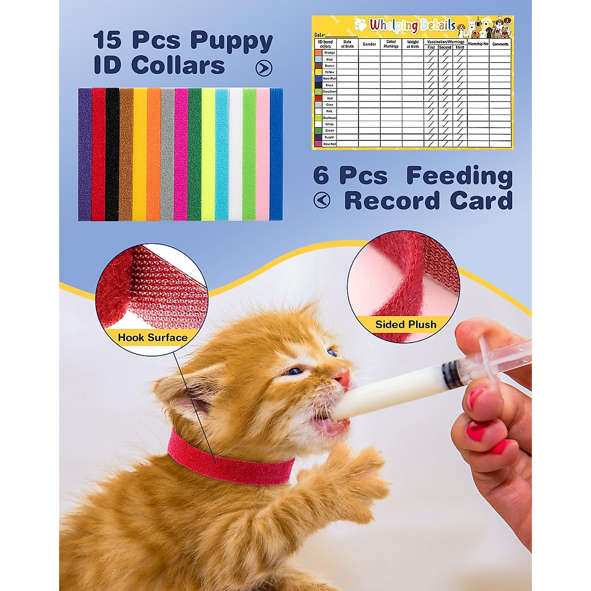 Huimpet 52Pcs Puppy Whelping Kit, Newborn Pets Whelping Supplies with 4 Puppy Feeding Tube,15 Puppy Whelping Collars, 15 Cord Clamps, 2 Gloves, Digital Thermometer, Stethoscope and More