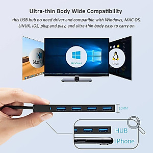 USB Hub, AKWOR 4-Port USB 3.0 Hub USB Splitter USB Expander for Laptop, Xbox, Flash Drive, HDD, Console, Printer, Camera,Keyborad, Mouse-3.3FT