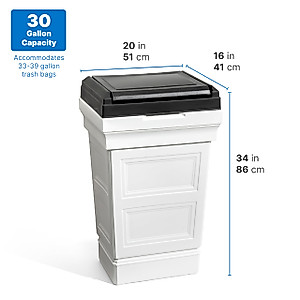 Step2 Atherton Large Garbage Container, Indoor/Outdoor Durable & Stylish Trash Can with Lid, Weather-Resistant, Classic White