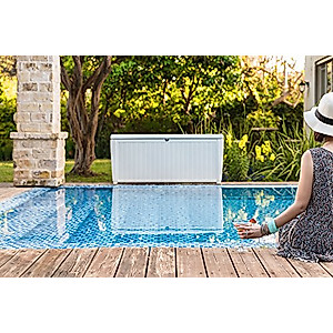 Keter Sumatra 135 Gallon Resin Rattan Look Outdoor Deck Box for Patio Furniture Cushions, Garden Tools, Toys, and Pool Storage