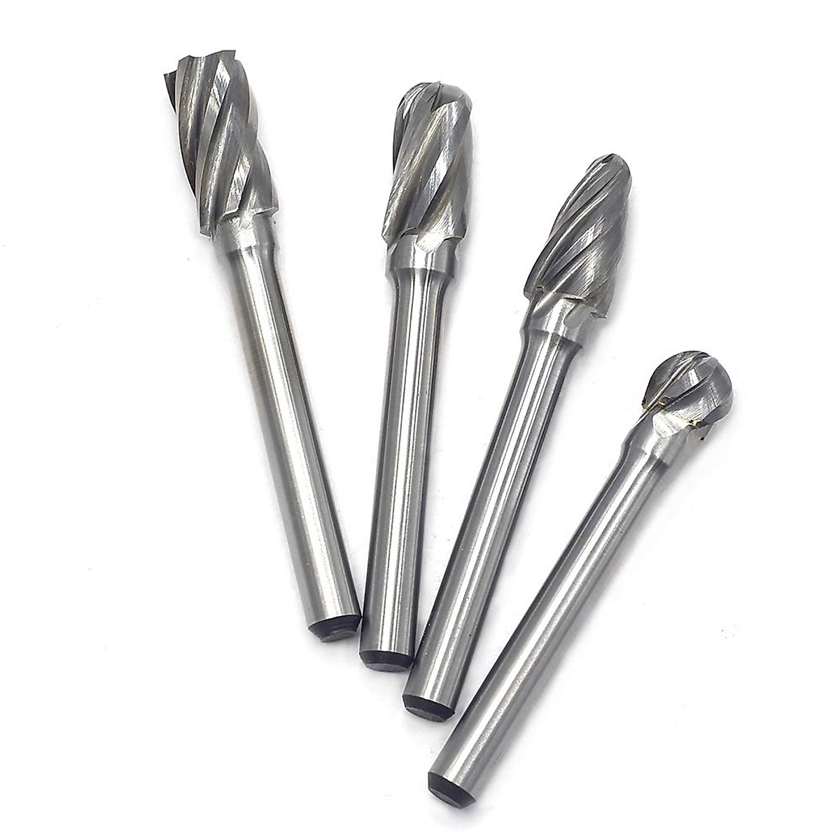Carbide Burrs Set 4pcs JESTUOUS 1/4 Inch Shank Diameter Aluminum Rotary Files Single Cutting Edge for Die Grinder Drilling Bits Metal Carving Engraving