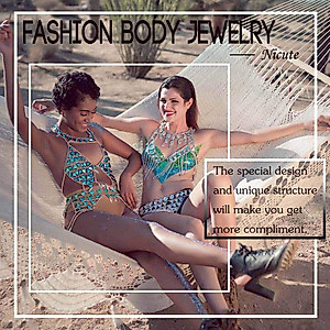 Nicute Boho Rhinestone Body Chain Crystal Bikini Bra Chains Summer Beach Body Jewelry for Women and Girls (Gold)