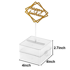 The Money Cake, Cake Money Box-Cake Money Pull Out Kit Includes 1Pc Clear Food-Contact Safe Box, 1Pc Gold Cake Topper, 20Pcs Pockets for Birthday Party Cake Decorations