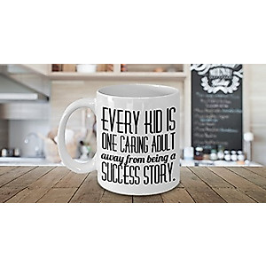Teacher Mug (15 oz) Every Kid Is One Caring Adult Away From Being a Success Story Mugs With Quotes by Vitazi Kitchenware, Ceramic Coffee Cup - Gift for Coaches, Teachers, Social Workers (White)