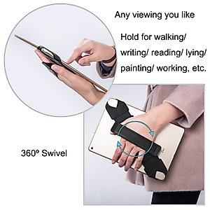 joylink Universal Tablet Hand Holder Strap, 360 Degrees Swivel LeathJer Handle Grip with Elastic Belt, Secure & Portable for 10.1" Tablets (Samsung Asus Acer iPad etc), Black