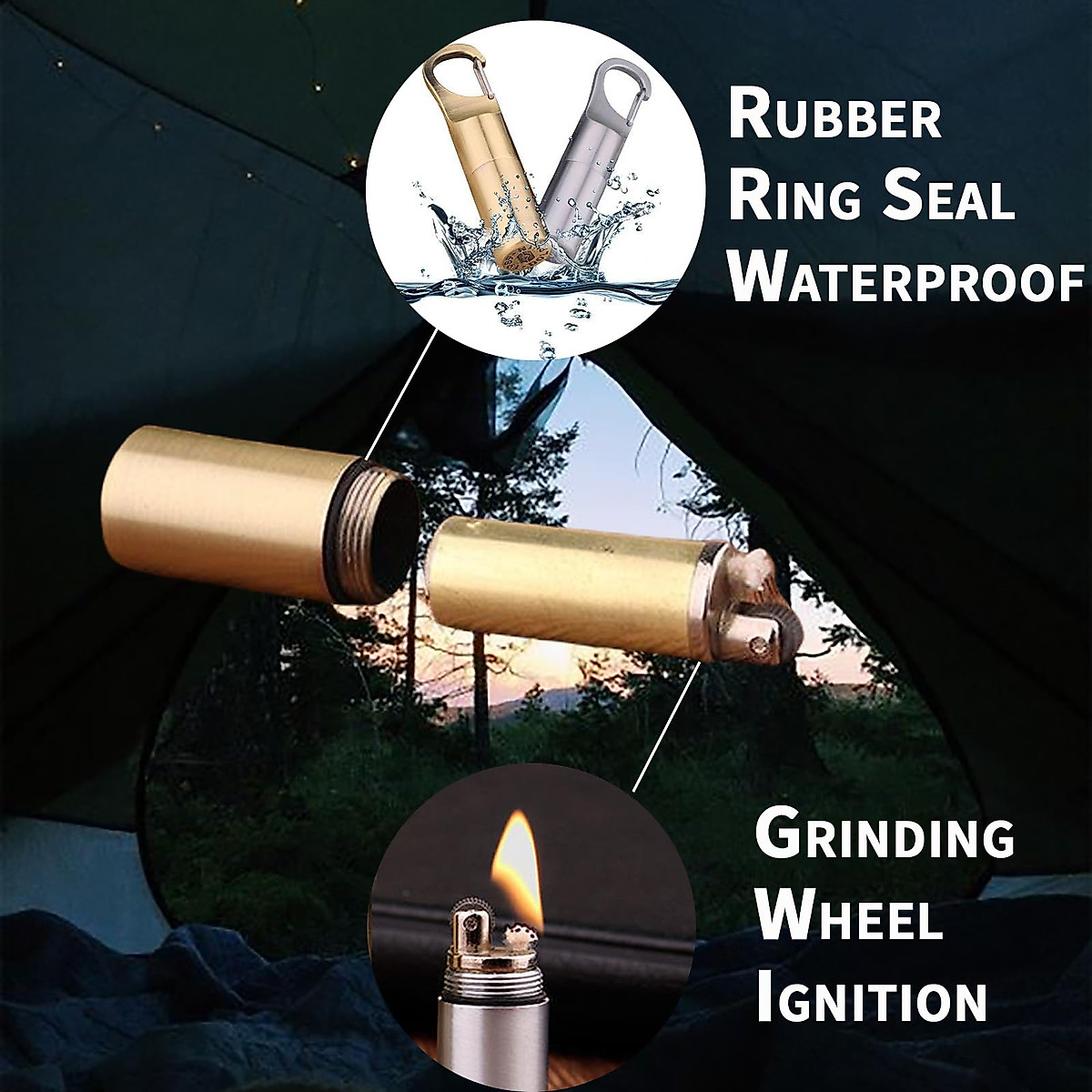 KAIEOMGN Cool Permanent Match Lighter Refill, Creative Mini Portable Hook-and-Loop Waterproof Vintage Trench Lighters, Unique Gifts for Men Camping Candles (No Kerosene) (Gold)