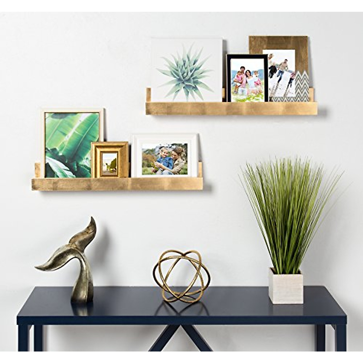 Kate and Laurel Levie 24 inch 2-Pack Wood Floating Wall Shelf Picture Frame Holder Ledge, Gold