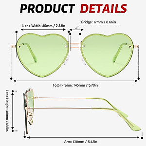 Przene Green Heart Sunglasses For Women Metal Frame Fashion Lovely Sunglasses 100% UV Protection. (Standard, Green)