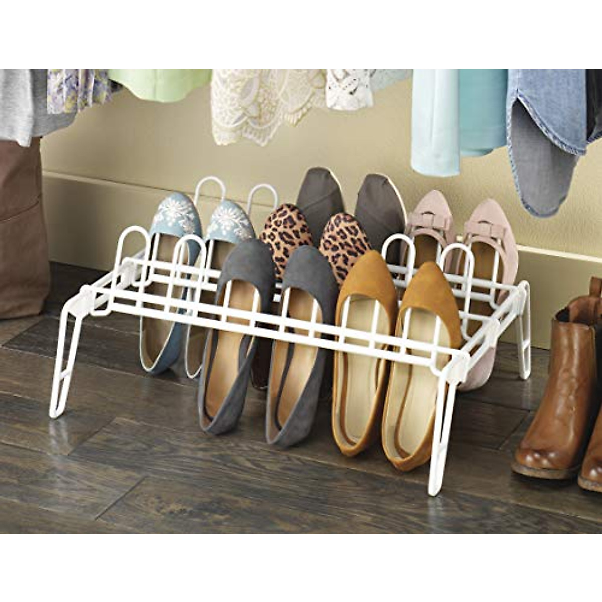 Whitmor 9 Pair Floor Shoe Rack, White