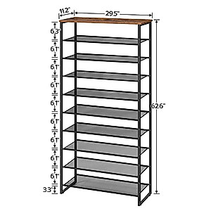 HOOBRO 10-Tier Shoe Rack, Large Capacity Shoe Organizer Shelf, Shoe Storage Unit for 27-36 Pairs of Shoes, for Entryway, Hallway, Closet, Dorm Room, Industrial, Rustic Brown BF107XJ01