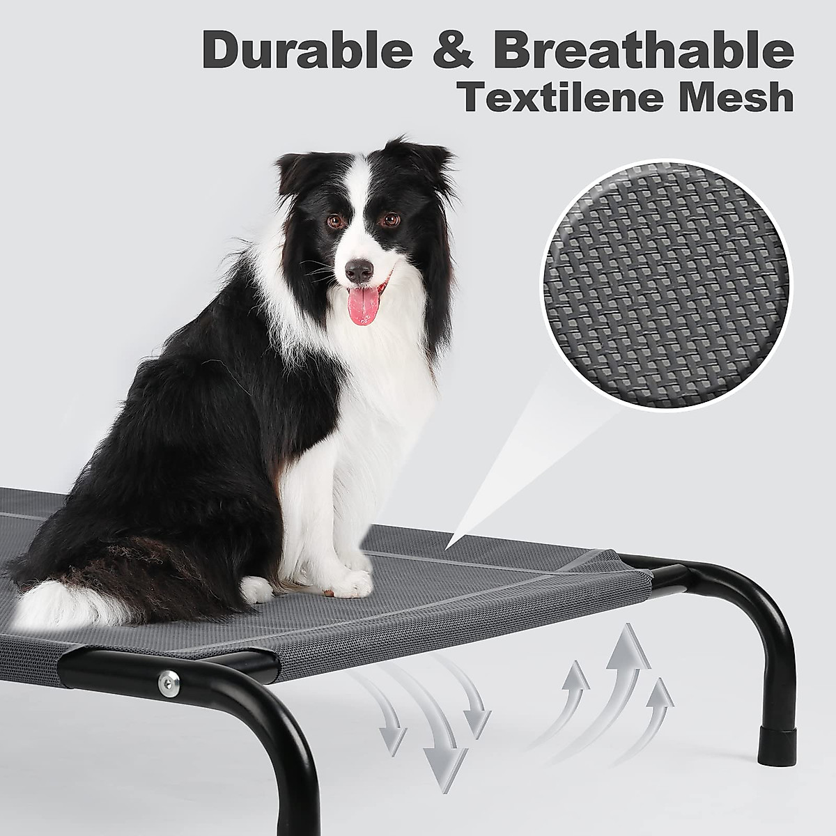 DogBaby Elevated Dog Bed, Outdoor Dog Bed Raised Dog Bed Dog Cot with Washable Breathable Mesh Dog Cots Beds for Large Dogs Chew Proof Cooling Dog Bed for Indoor Outdoor Use Grey