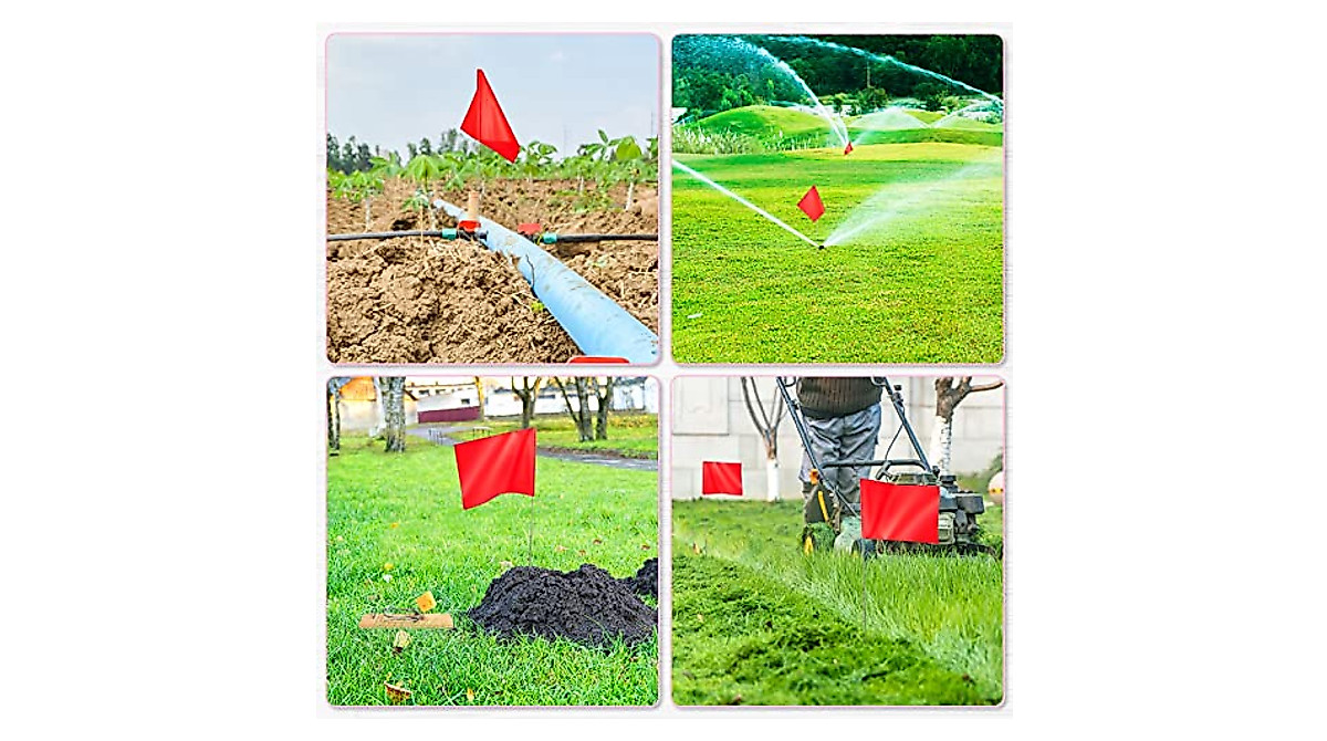 50 Pack Red PVC Yard Flags for Lawn & Garden Marking | IKAYAS