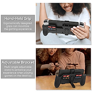 Switch OLED Grip Case Compatible with Nintendo Switch/ Switch OLED/ Switch Lite - Universal Hand Grip Accessories with Adjustable Stand/ 4 Game Slots, 8 Thump Caps for JoyCon & Switch Control, Black