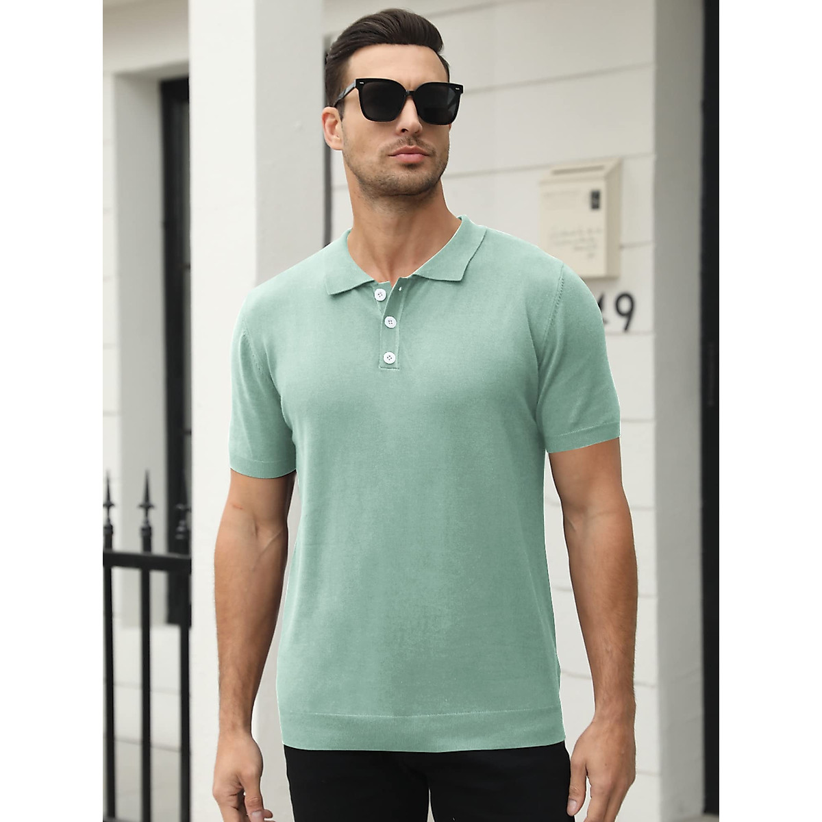 Syktkmx Mens Golf Polo Shirts Short Sleeve Casual Banded Bottom Stretch Classic Fit Solid Knit T-Shirts Mint