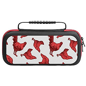 Red Hens and Cock Portable Travel Carry Case Hard Shell Pouch with Pockets Storage Bag for Switch Console Game and Slots Cards Accessories