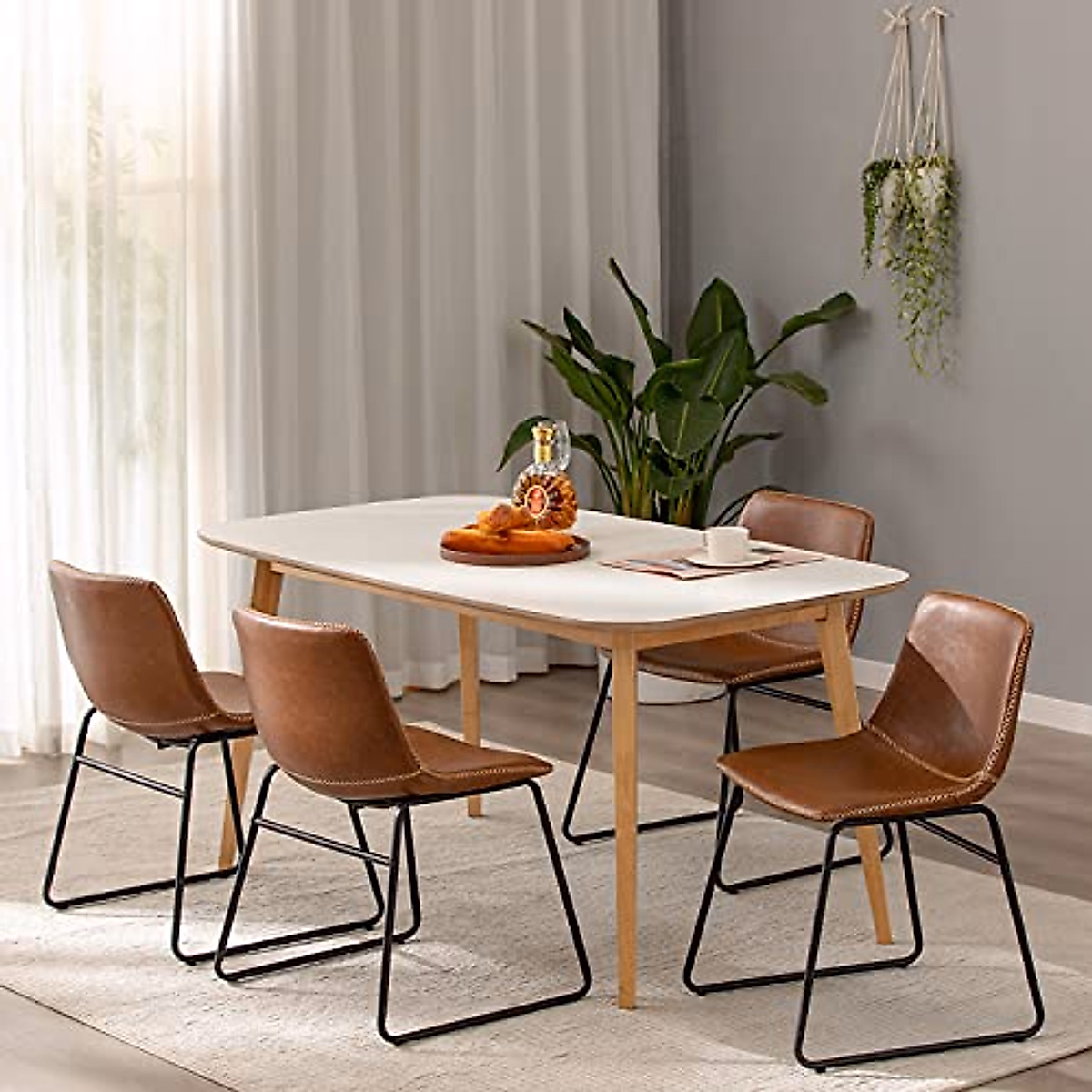 HeuGah Dining Chairs Set of 4, Modern Industrial Kitchen & Dining Room Faux Leather Chairs with Metal Legs