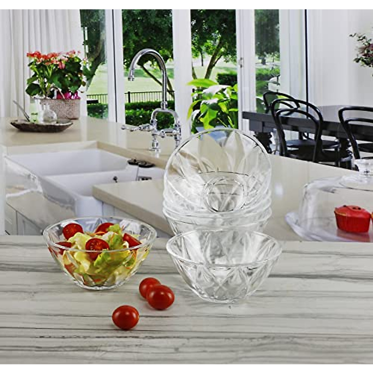 Circleware Living Spaces Set of Glass Bowls, Set of 6, Glassware for Fruits, Salad, Punch, Beverage, Ice Cream, Dessert, Food and Best Décor Gifts, 8oz, Clear
