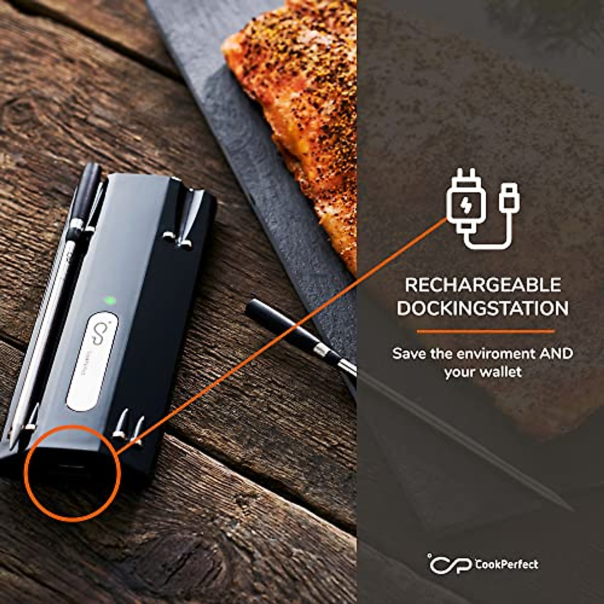 CookPerfect Pro | Unlimited Range | WiFi & Bluetooth Meat Thermometer | Wireless Meat Thermometer for Grilling and Smoking | for The Oven, Grill, Kitchen, BBQ, Smoker, Rotisserie (1 Probe Included)