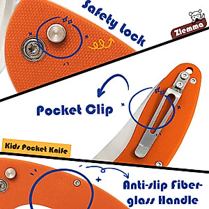 ZLemma Kids Pocket Knife with Clip & Safe Rounded Tip for Boy First Knife, Toddler Starter folding Knives with Japanese 420J2 Stainless Steel Sharpened Blade & Durable G10 Handle (Orange)