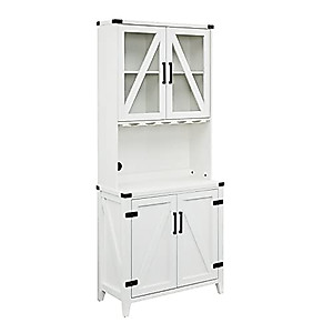 Home Source Bar Cabinet with Upper Glass Cabinet in White Finish