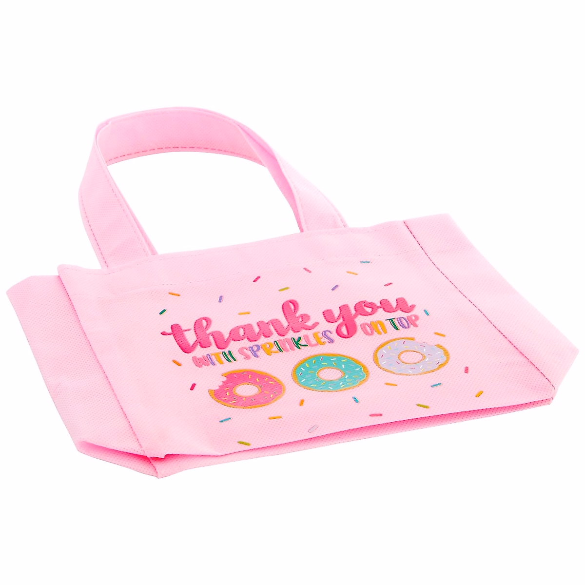 BLUE PANDA - 24 Pack Donut Goodie Bags - Pink Donut Theme Party Favor Totes for Girl's Birthday, Baby Shower, Special Event (6.5 x 7 x 2 In)