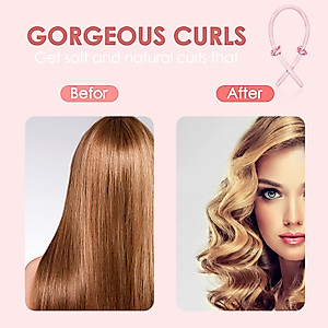 Xijiah-HAUKL Heatless Curling Rod Headband Hair Curlers to Sleep in Soft Silk Satin Absorbent Overnight curlers Long Hair curlers with Hair Clips can be Styled, Pink, 1, 1.0 Count