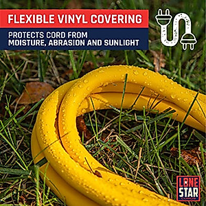 LONE STAR 10 Gauge Extension Cord 25 ft, Heavy Duty Extension Cord Lighted Plug for Outside, 10/3 SJTW Weatherproof Outdoor Extension Cord 25ft Yellow, Contractor Grade - Texas Based American Business