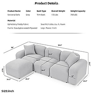 Melpomene Minimalist Convertible Modular Sectional Sofa, Modern 94.5" DIY L Shaped Reversible Sherpa Fabric Sofa Couch for Living Room,Apartment,Office(Grey)