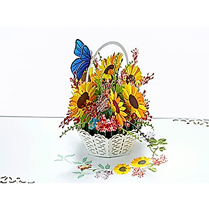 CUTPOPUP Birthday Card Pop Up, Mother's Day, 3D Greeting, Thank You Card (Sunflowers Basket)