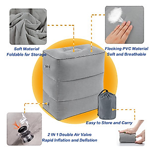 Inflatable Travel Pillow, Kimiandy Travel Essentials for Kids & Adults,Airplane Footrest Can Be Adjustable Height,Leg Rest Airplane Pillow for Travel/Cars/Office/Hotel (Grey)