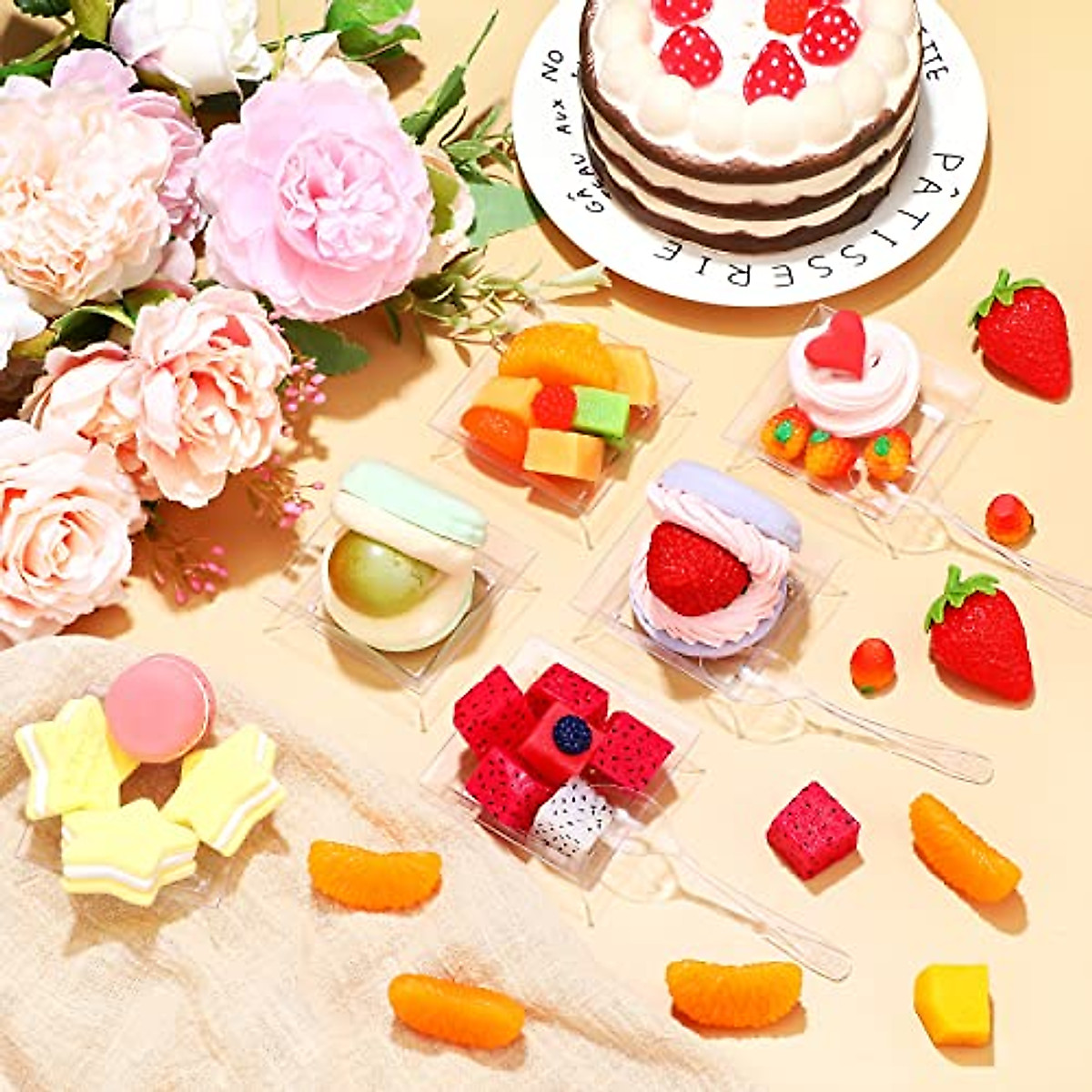 300 Pieces Mini Dessert Plates with 300 Tasting Spoons,1 oz Clear Appetizer Plates 2.4x2.4 Inch Disposable Plastic Cake Plates for Dessert Ice Cream Fruit Salad Cake Tastings Wedding Party Serving