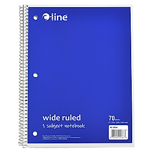 C-Line 1 Subject Notebook, 8 x 10-1/2 Inches, Wide Ruled, Blue, 70 Sheets
