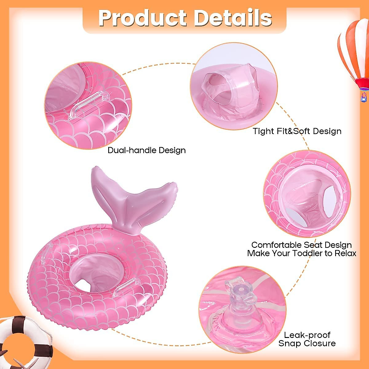 Baby Swimming Float,Inflatable Baby Swim Ring with Seat for Infant/Toddler 6-48 Months,Children Waist Float Ring(Pink)