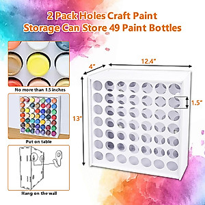 Fancemot 2 Packs 49 Holes Craft Paint Storage Organizer, Vertical Paint Rack Stand for Apple Barrel, Wall Mounted Paint Holder - 2oz Craft Paint