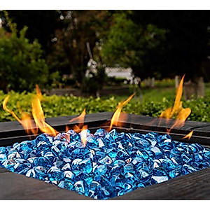 Chilli Cosmos Fire Glass Diamond 1 Inch Fire Pit Glass Rocks for Propane or Gas Fire Pit （10 Pounds Margarita Azura Blue ） Gift Package