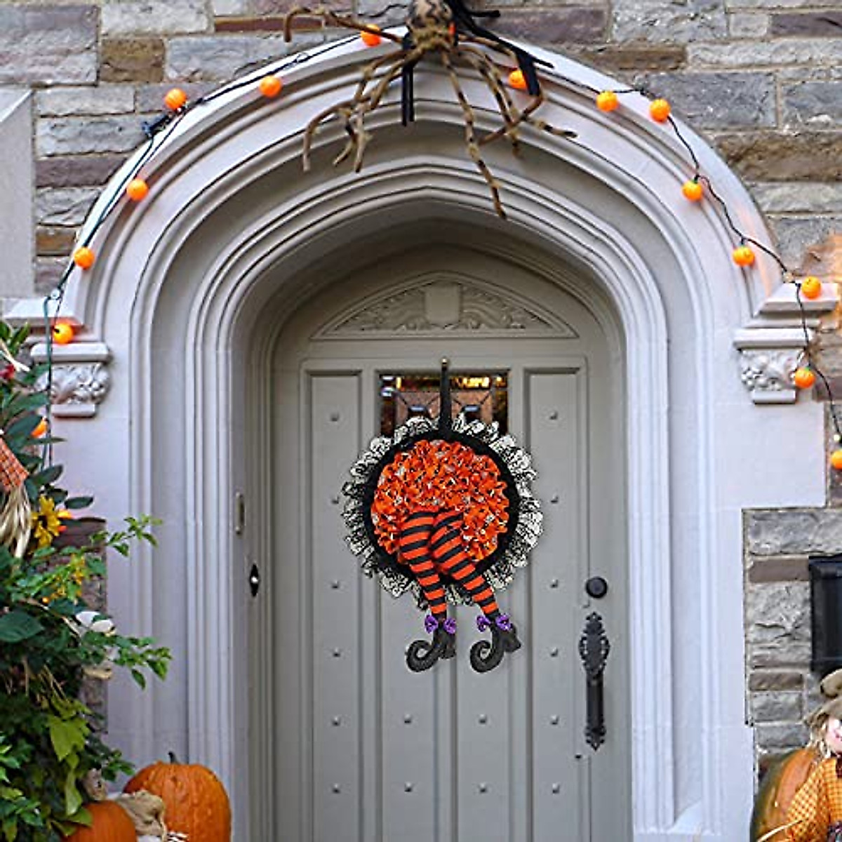 Halloween Door Wreaths Pumpkin Wreaths, Halloween Wreaths Hello Sign Leg Props Pinecone Pumpkins Artificial Rusty Birch Leaves Welcome Sign Party Halloween