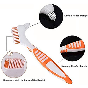 Chargenyang 3 Pack Denture Cleaning Brush Set Hard Denture Toothbrush Portable Denture Toothbrush Cleaning Brush Double Sided Denture Brush for Denture Care