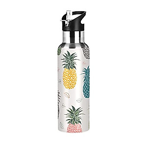 xigua Pineapple Water Bottle with Straw Lid Vacuum Insulated Stainless Steel Thermo Flask for Sports Cycling Hiking School Home,20 oz.