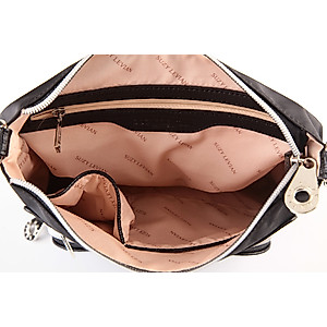 Suzy Levian Black Nylon Faux Crocodile Front Pocket Crossbody Handbag