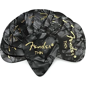 Fender Premium Celluloid Guitar Picks 351 Shape, Black Moto, Thin, 12-Pack