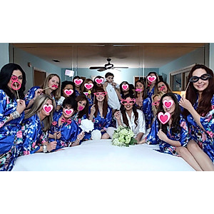 UrHot Women's Floral Kimono Satin Short Robe Peacock and Blossom Soft Bathrobe for Wedding Party Getting Ready