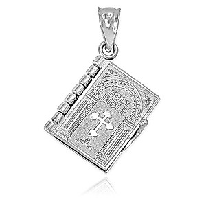 Religious Jewelry by FDJ .925 Sterling Silver 5/8" 3D Hinged Book with Pages Holy Bible with Lord’s Prayer Bottonee Cross Pendant Charm