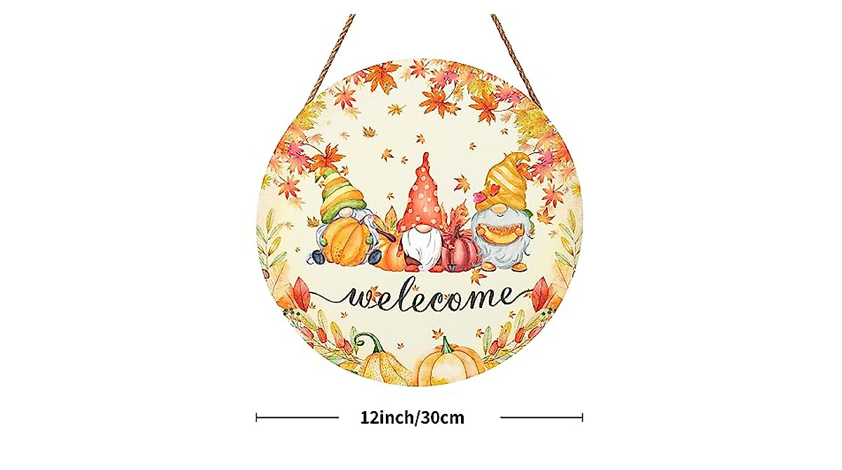 Fall Gnome Welcome Sign for Your Door - 12"x12"
