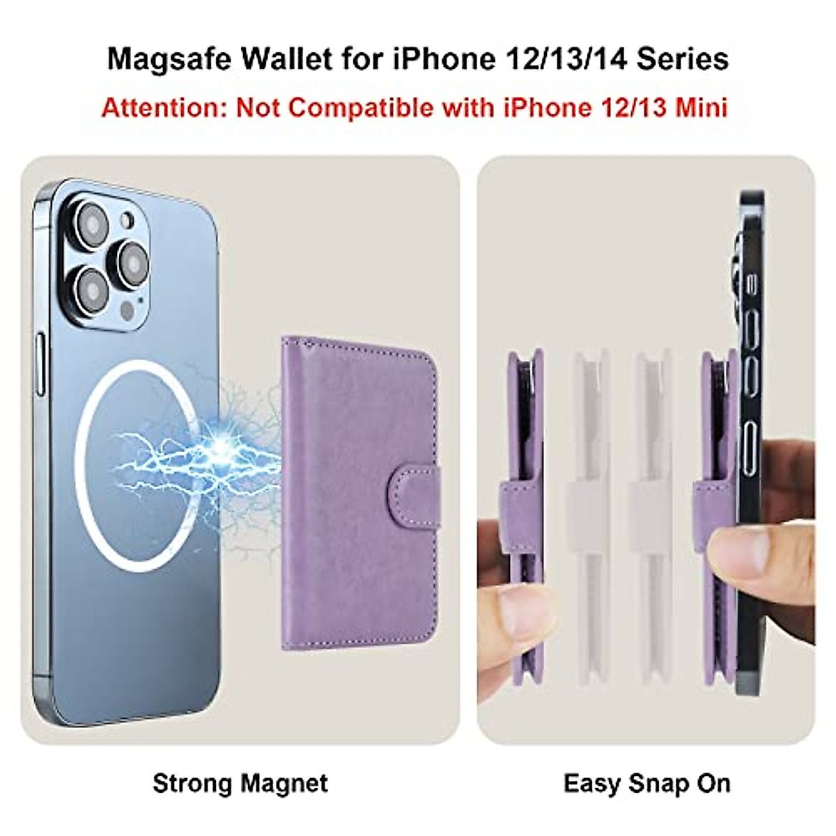 Bocasal for MagSafe Wallet Magnetic Card Holder, RFID Blocking Leather Card Slots for iPhone 14/13/12 Pro/Max/Plus, Adjustable Kickstand Flip Mag Safe Wallet (Purple)
