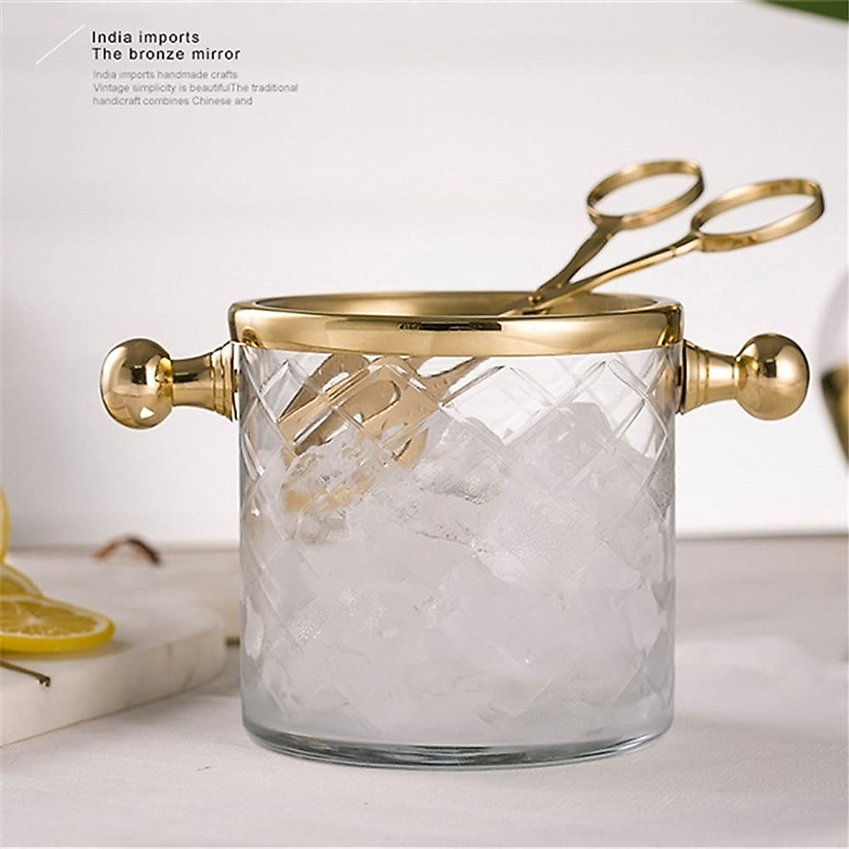 FBITE High Face Value Handmade Brass Glass Ice Bucket with Ice Clip Dining Table Cooler Wine Wine Rack Ice Bucket Champagne Can Cooler