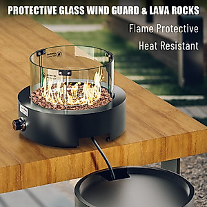 Onlyfire Premium Detachable Fire Pit with Lava Rocks, Glass Wind Guard & Wheels, Smokeless Propane Gas Fireplace with Tank Storage Chamber & 5FT Hose for Patio Backyard Outdoor Restaurant, 24000BTU