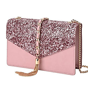 GM LIKKIE Crossbody Clutch Purse for Women, Glitter Evening Bag, Sequin Tassel Wedding Handbag for Party (Pink)