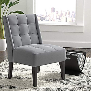 Amazon Basics Modern Tufted Accent Chair with Solid Wood Legs, Grey
