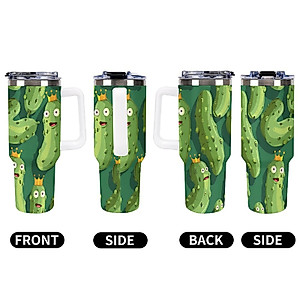 Dill Pickles Insulated Tumbler with Handle Stainless Steel Travel Coffee Mug with Lid And Straw 40oz